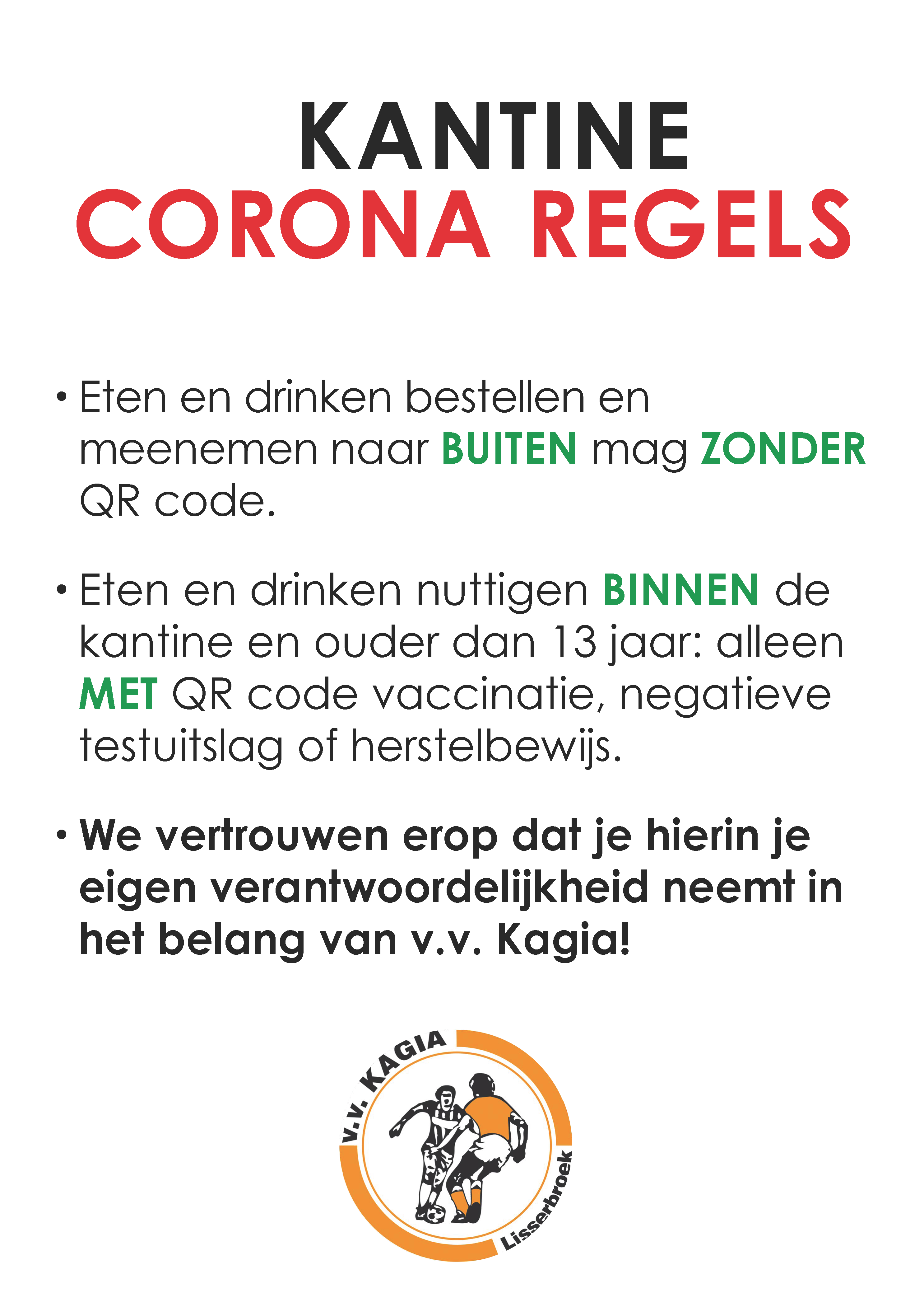 Coronaregels Kantine per 25 September | v.v. Kagia